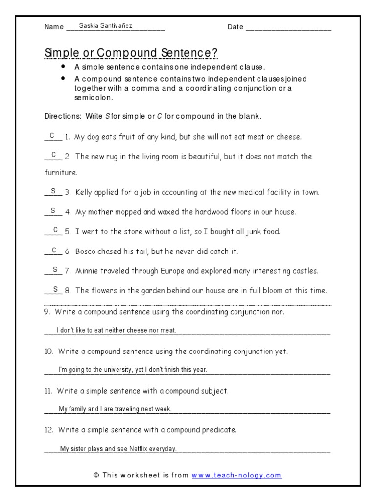 Simple or Compound Sentences Exercises | PDF | Semantics | Grammar