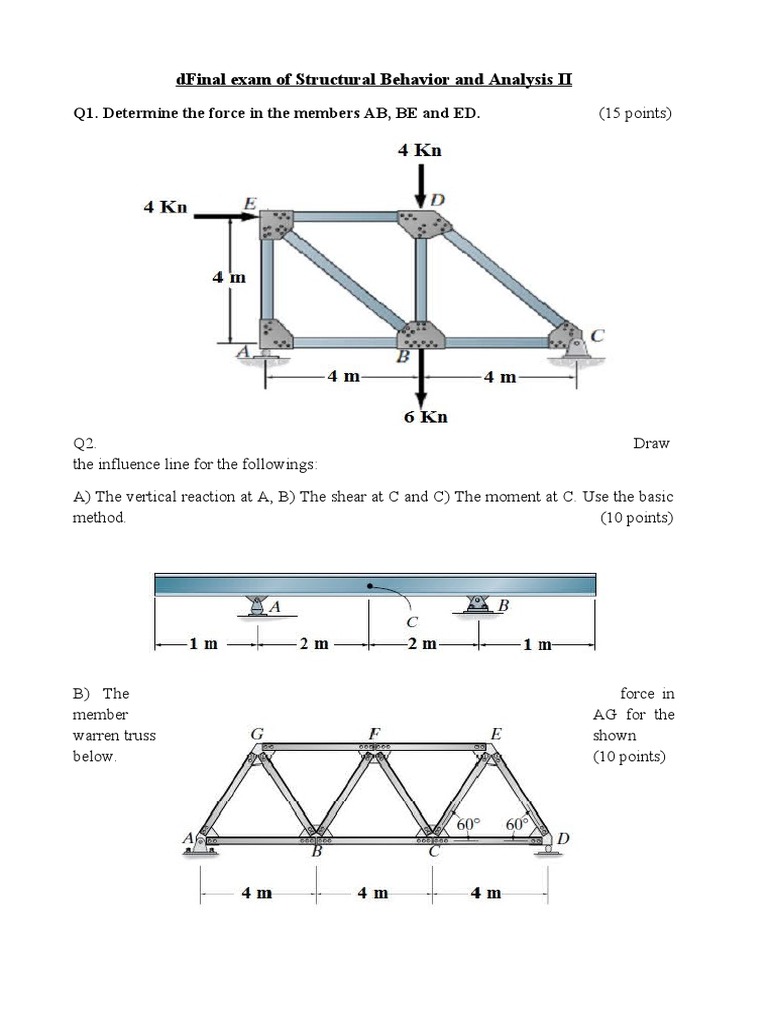 Final Exam of Structural Behavior and Analysis II | PDF