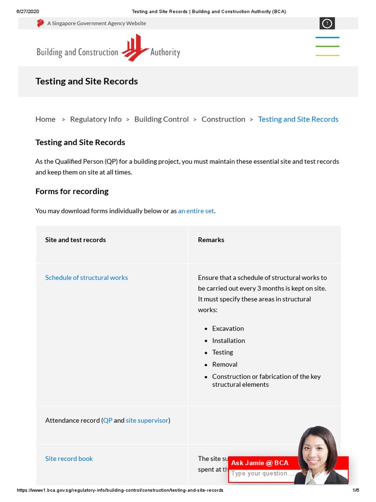 Testing and Site Records - Building and Construction Authority (BCA ...