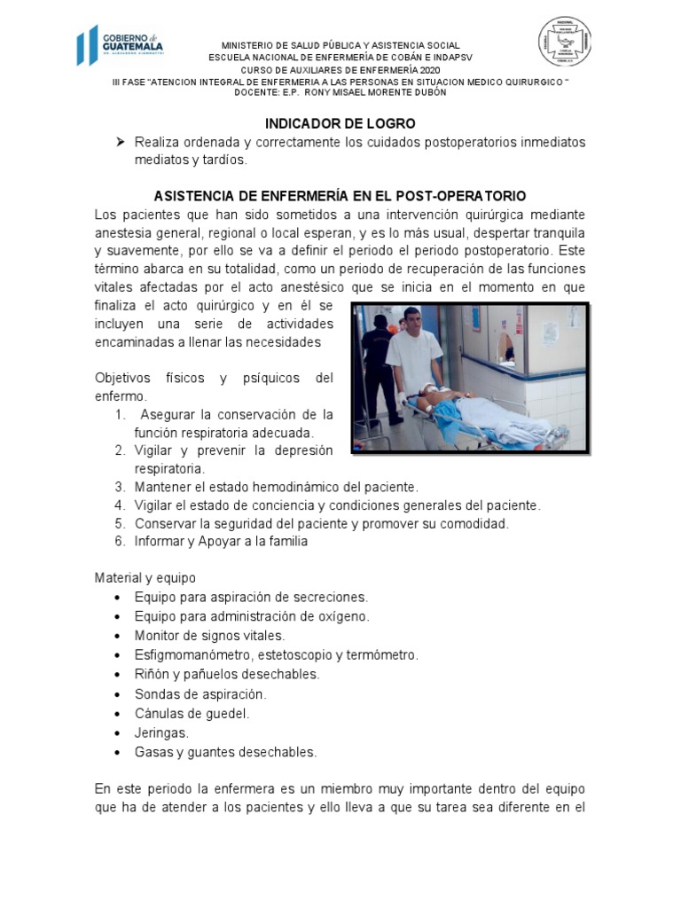 Cuidados Post Operatorios 1 | PDF | Enfermería | Cirugía