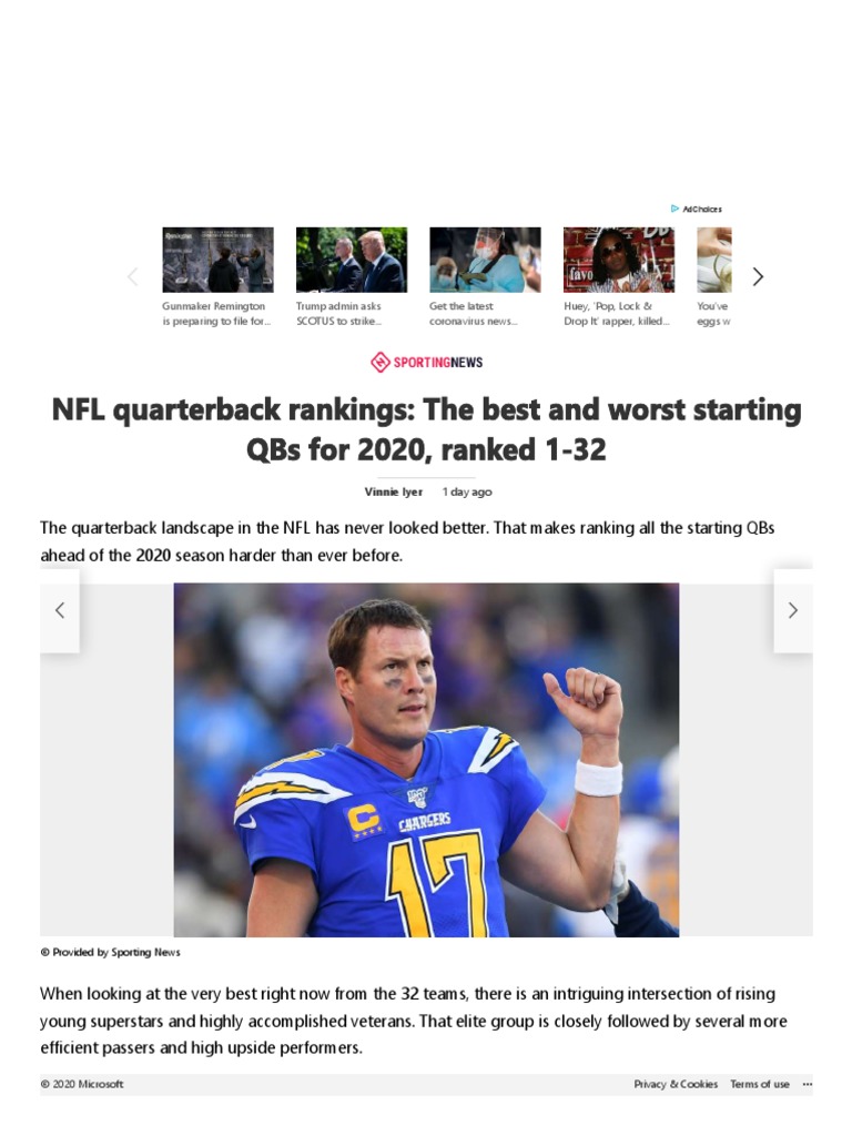 NFL Quarterback Rankings - The Best and Worst Starting QBs For 2020 ...