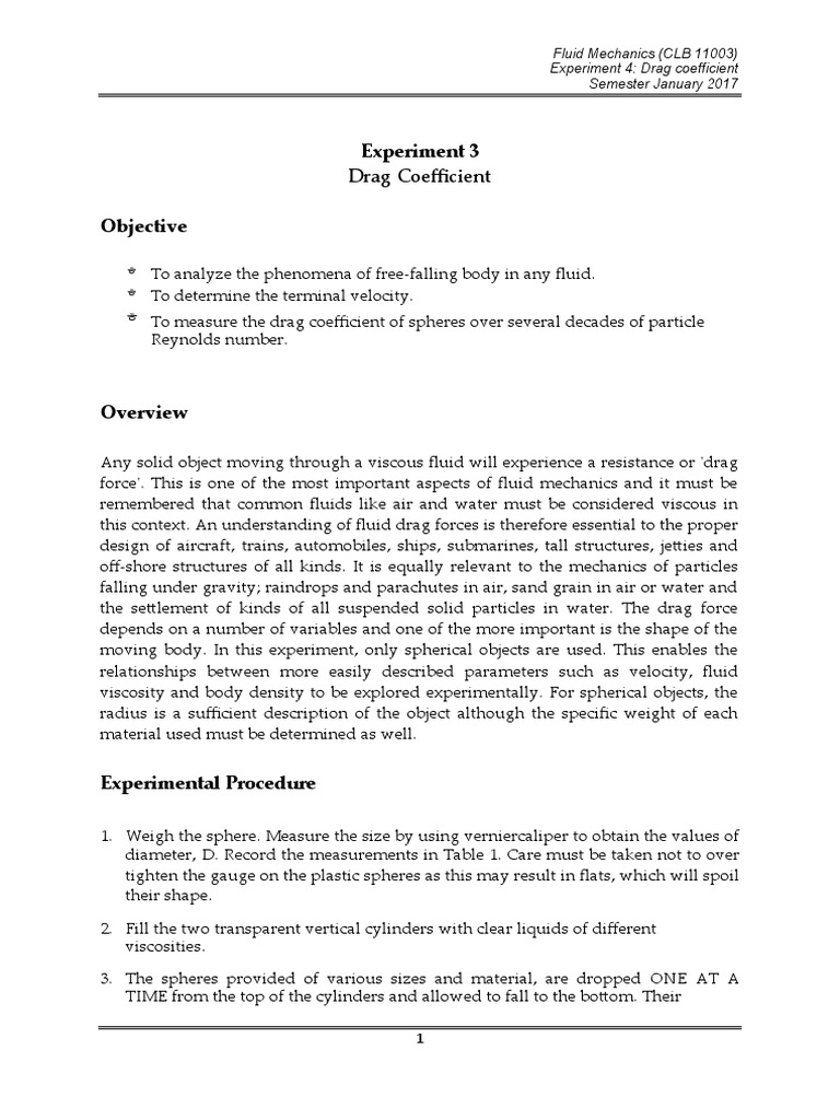 Drag Coefficient: Experiment 3 | Download Free PDF | Drag (Physics ...