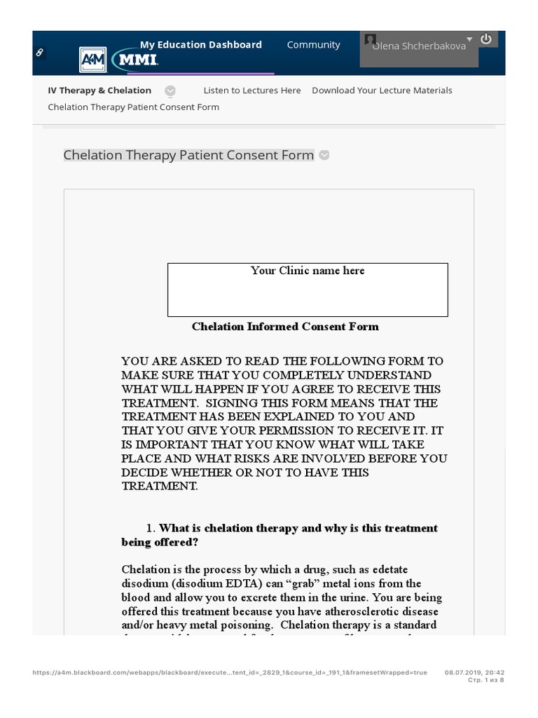 Chelation Therapy Consent Form | PDF | Intravenous Therapy ...