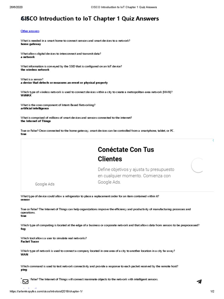 Cisco Introduction To Iot Chapter 1 Quiz Answers: Conéctate Con Tus ...