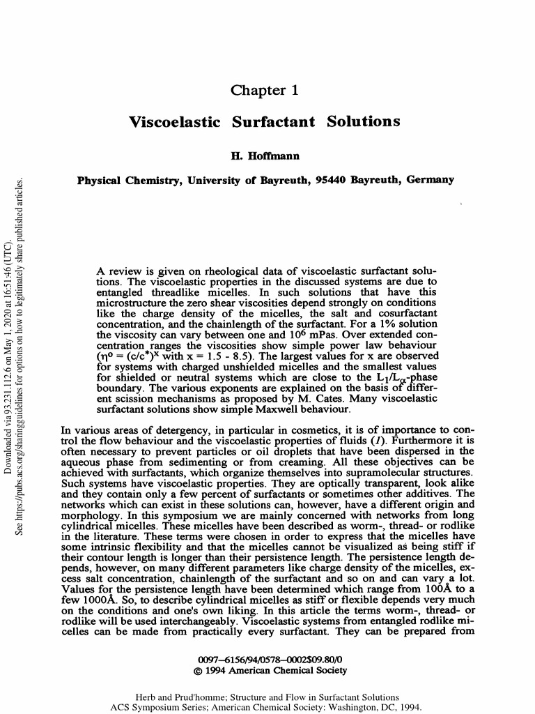 Viscoelastic Surfactant in Solutions | PDF | Rheology | Viscosity