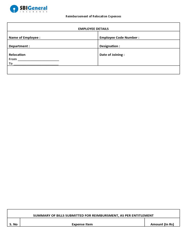 Relocation Expenses Claim | PDF