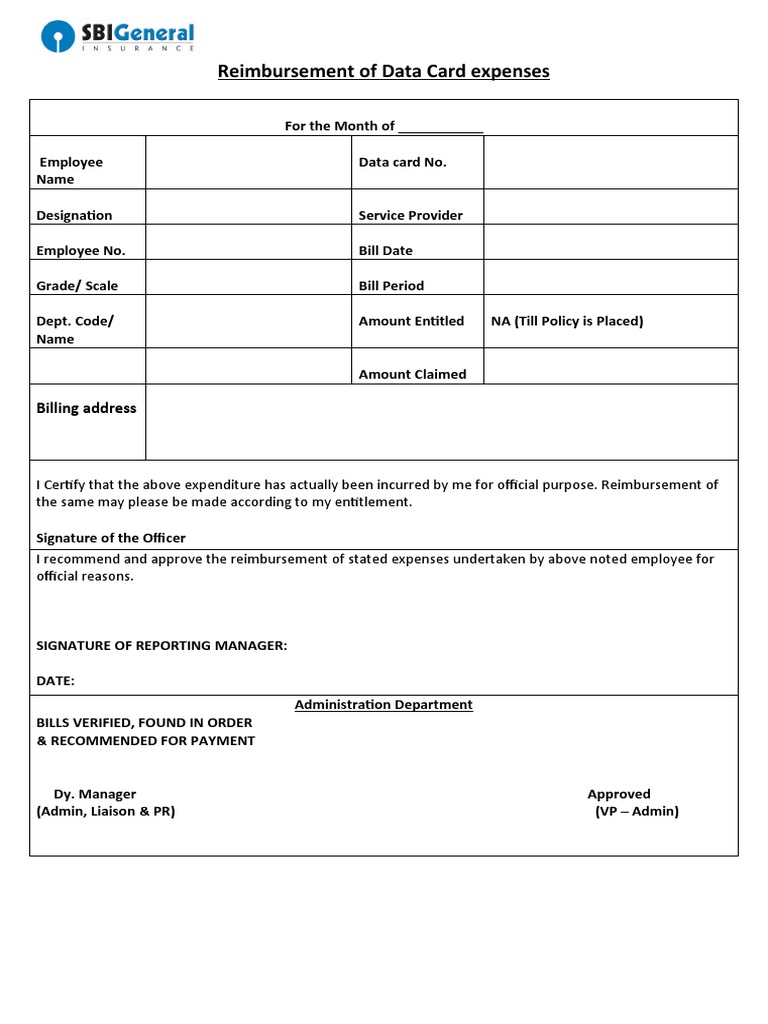 Data Card Reimbursement Form | PDF