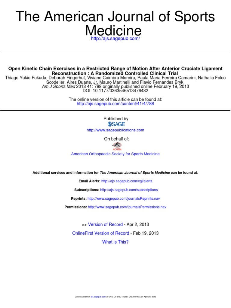 Open Kinetic Chain Exercises in Restricted ROM After ACL Reconstruction ...