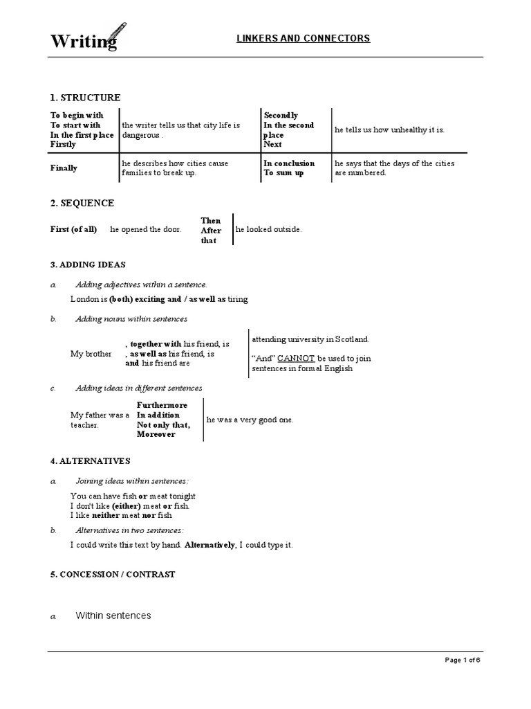 Linkers For Writing | PDF | Clause | Sentence (Linguistics)
