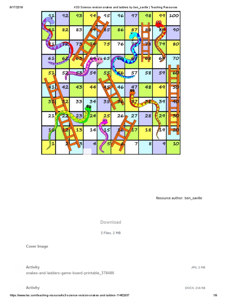 KS3 Science Revision Snakes and Ladders by Ben - Saville - Teaching ...
