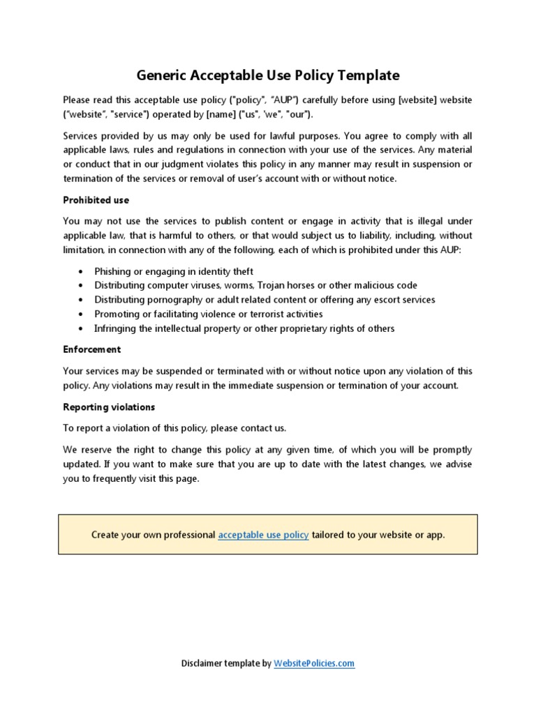 Acceptable Use Policy Template | PDF