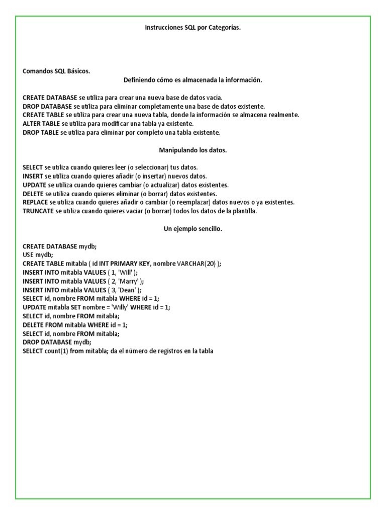 Comandos SQL Básicos | PDF