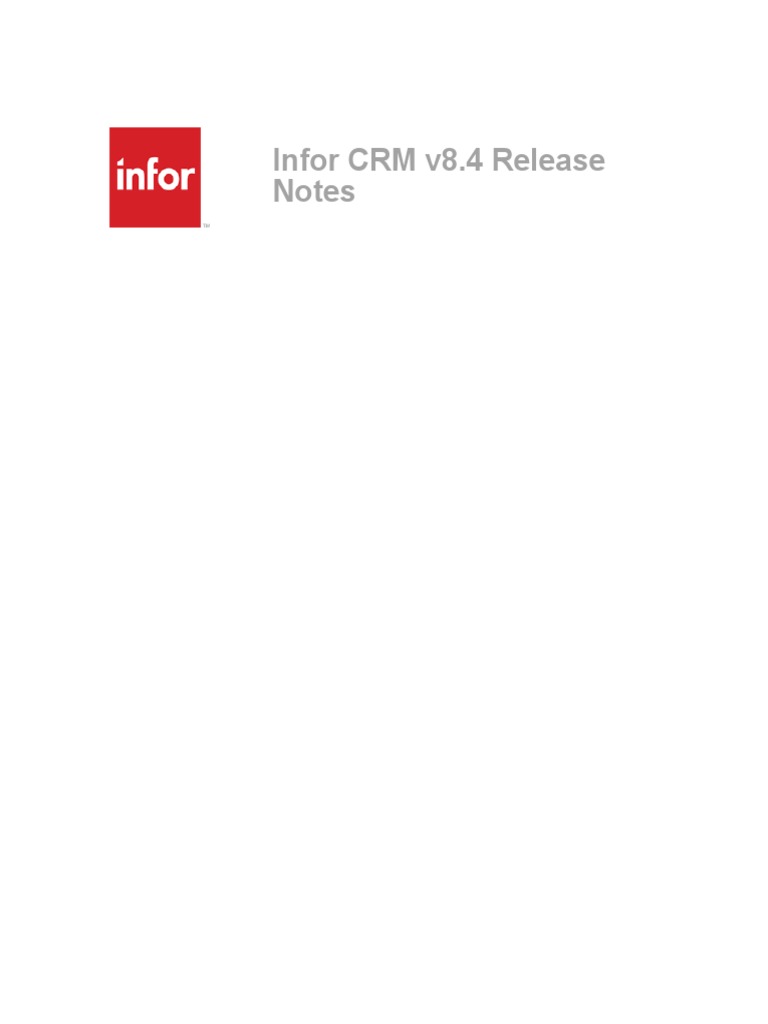 Infor CRM v8.4 Release Notes PDF | PDF | Microsoft Sql Server ...