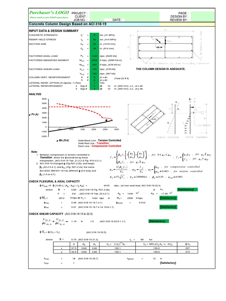Concrete Column Design Based On ACI 318-19: Input Data & Design Summary | Download Free PDF ...