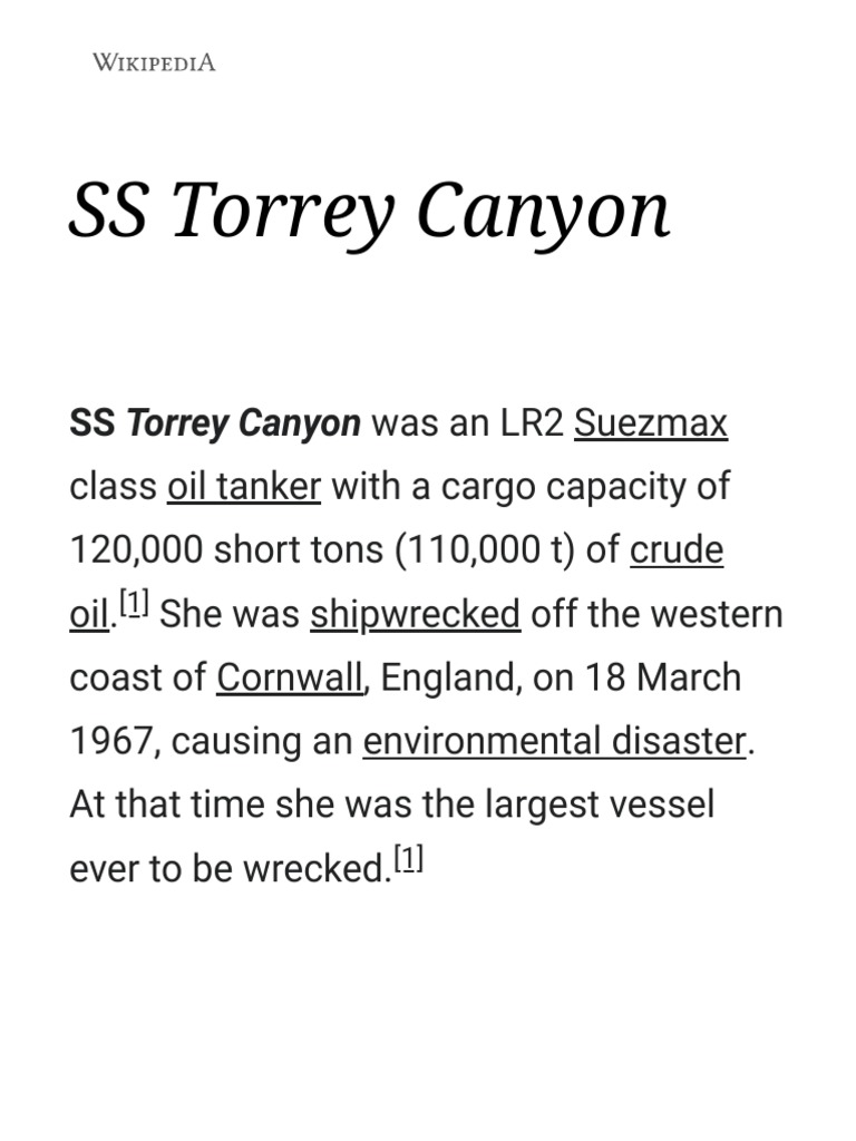 SS Torrey Canyon - Wikipedia | PDF | Water Transport | Watercraft