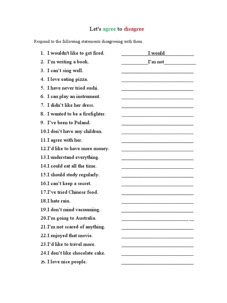 Disagreeing Statements Exercise | PDF | Home & Garden