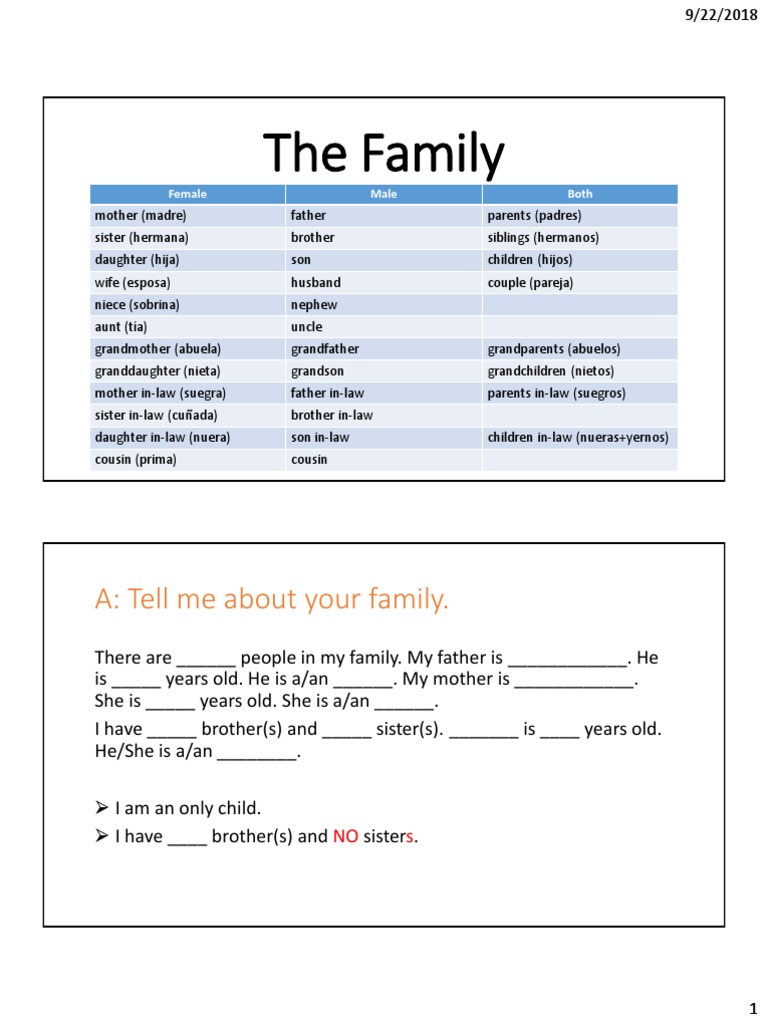 The Family: A: Tell Me About Your Family | PDF