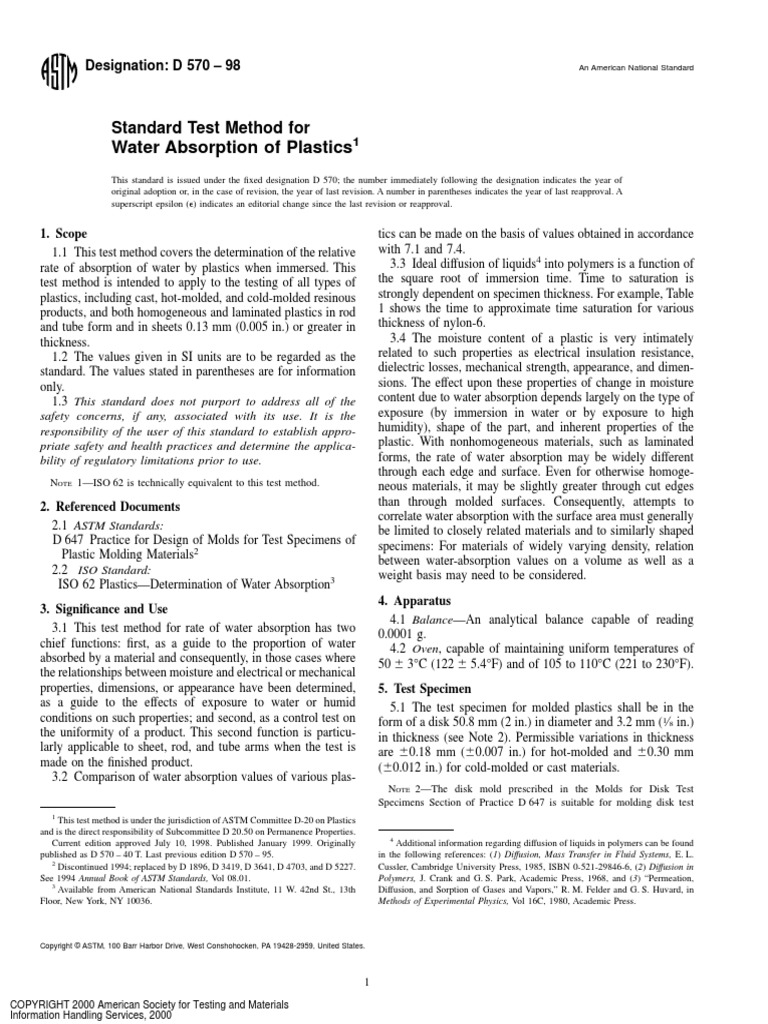 Astm D570 | PDF | Plastic | Weight