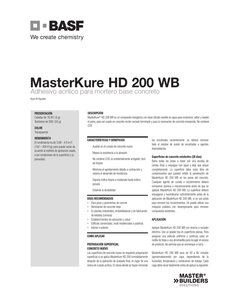 Basf Masterkure HD 200 WB Tds SP | PDF | Hormigón | Agua