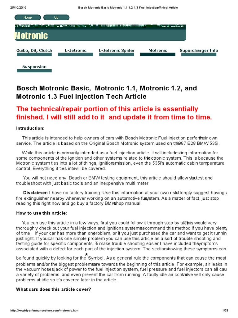 Bosch Motronic Basic Motronic 1.1 1.2 1 | PDF | Throttle | Fuel Injection