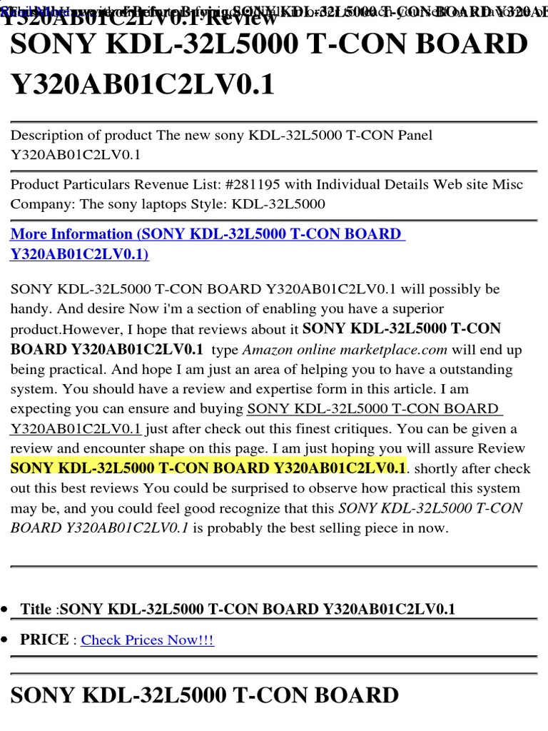 More Information (SONY KDL-32L5000 T-CON BOARD Y320AB01C2LV0.1) | PDF ...