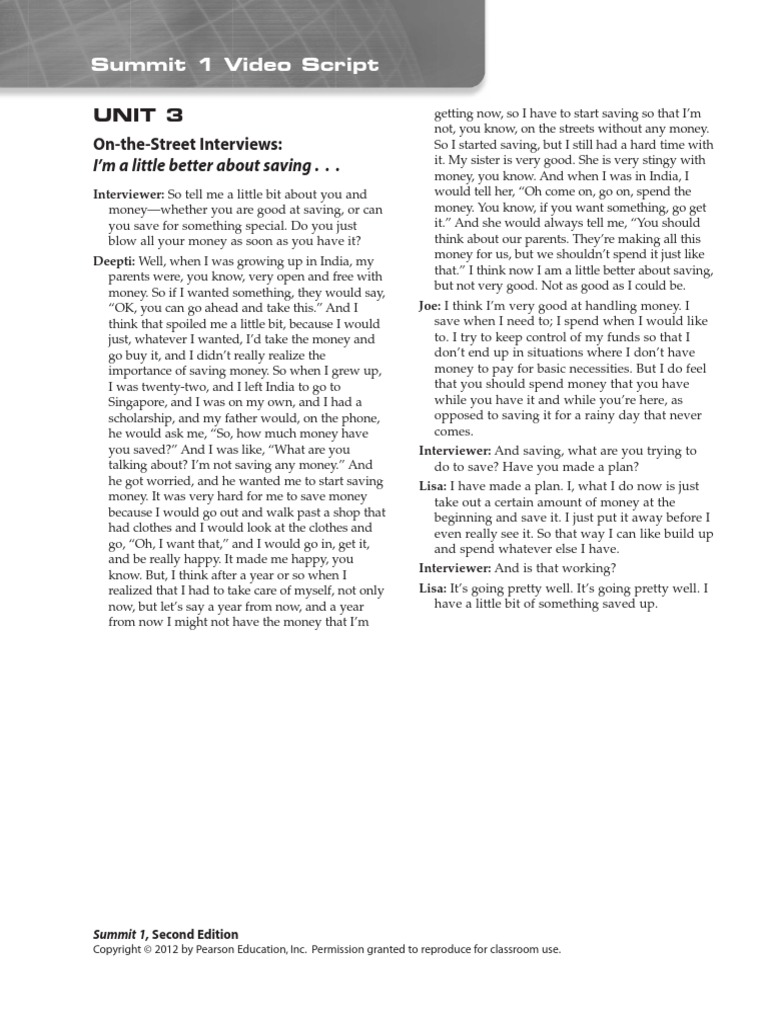 Unit 3: Summit 1 Video Script | PDF | Self-Improvement