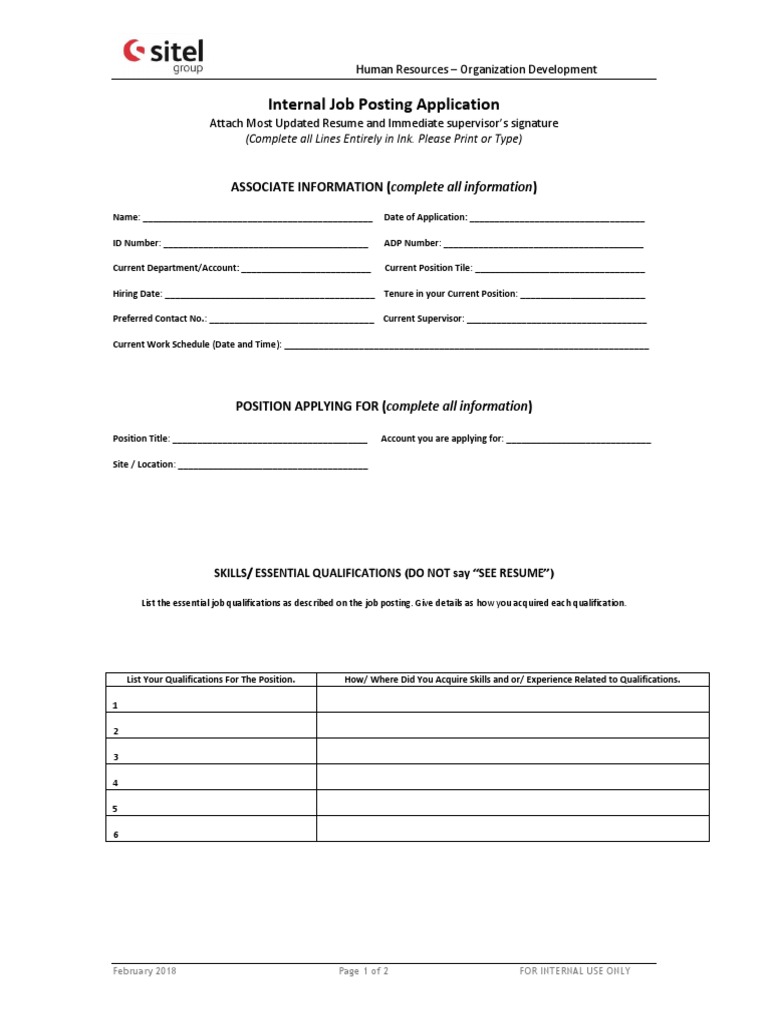 Internal Application Form | PDF | Résumé | Human Resources