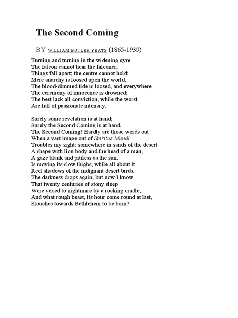 The Second Coming: William Butler Yeats | PDF