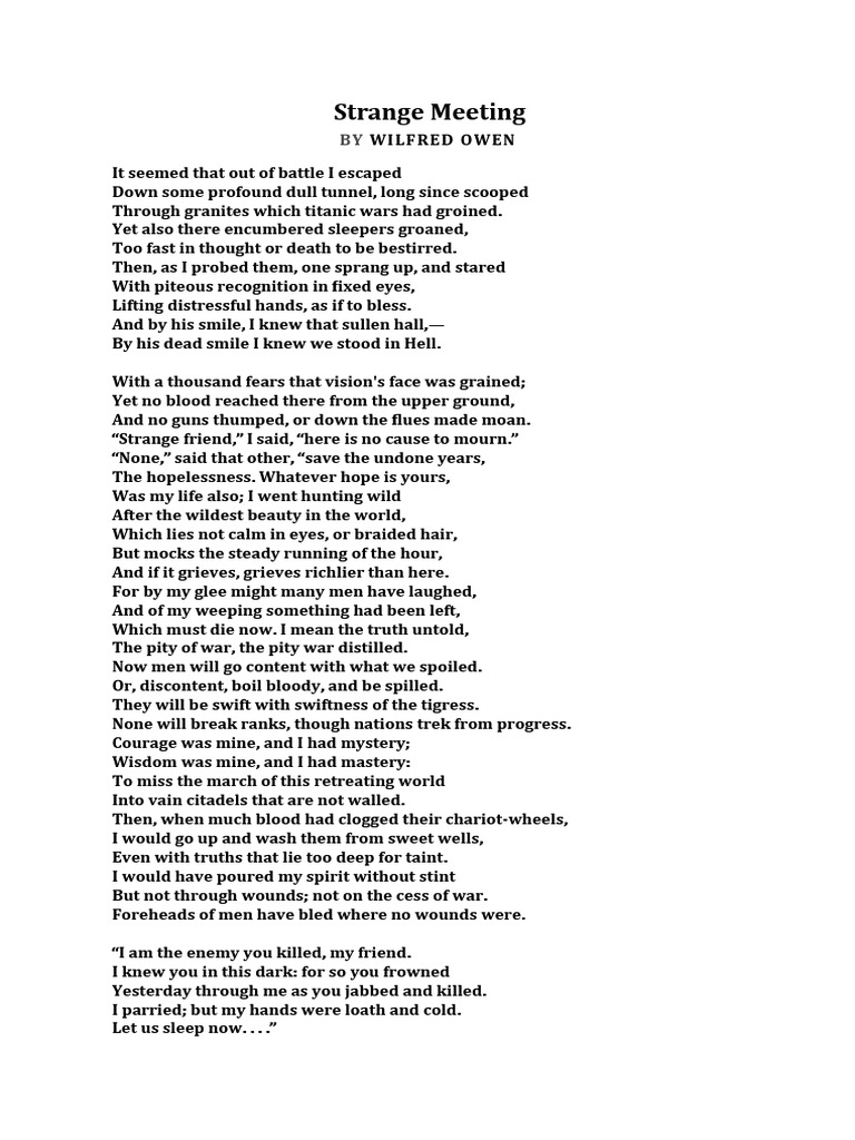 Strange Meeting Text & Analysis | PDF | Poetry | Unrest