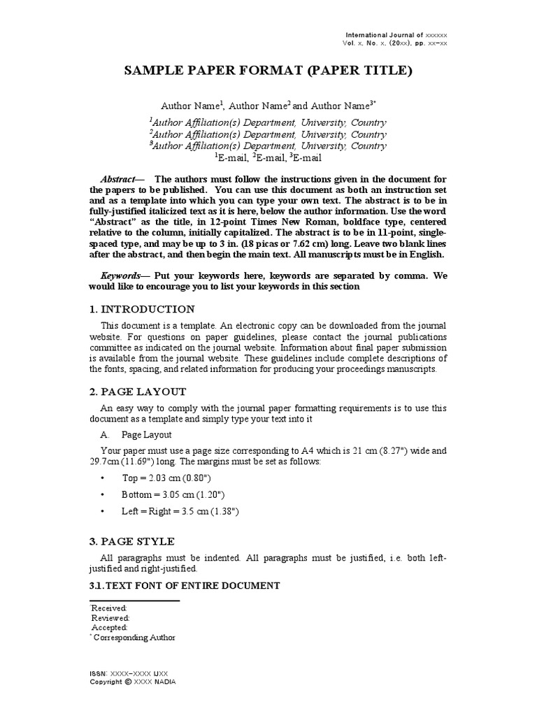 Sample Paper Format (Paper Title) | PDF | Paragraph | Typography