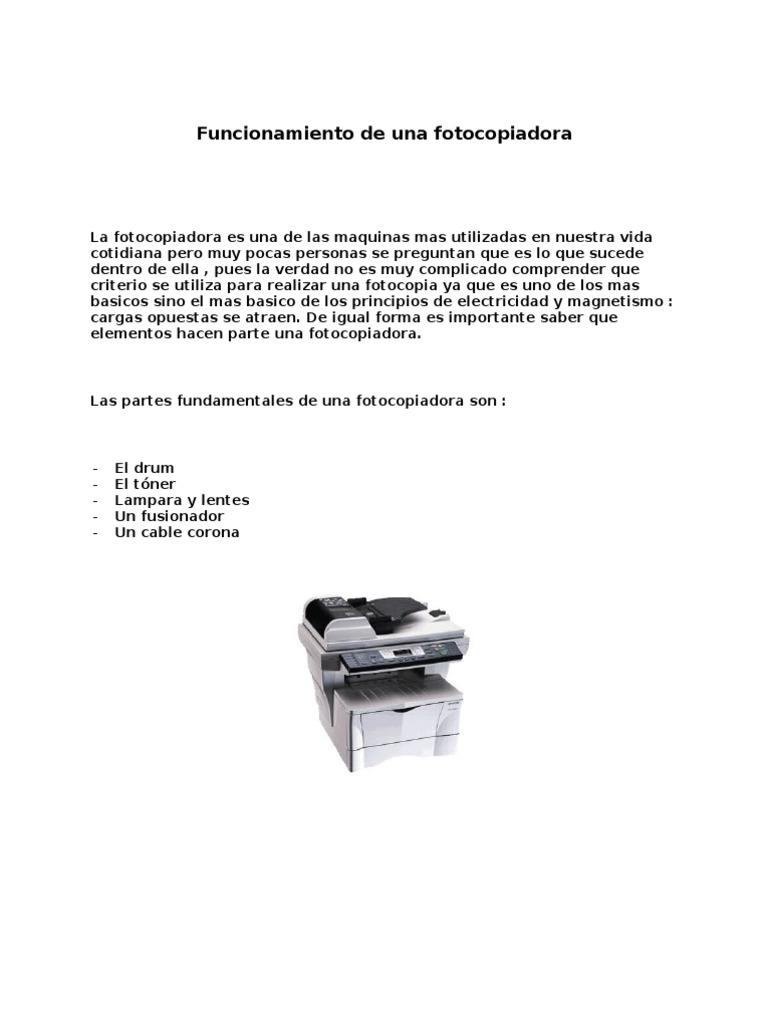 Partes y funcionamiento de una fotocopiadora | PDF | Filosofía natural ...
