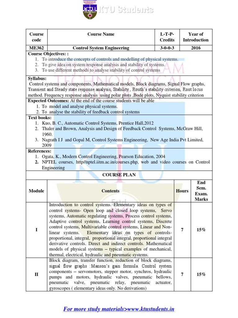 ME362 Control System Engineering | PDF | Control System | Control Theory