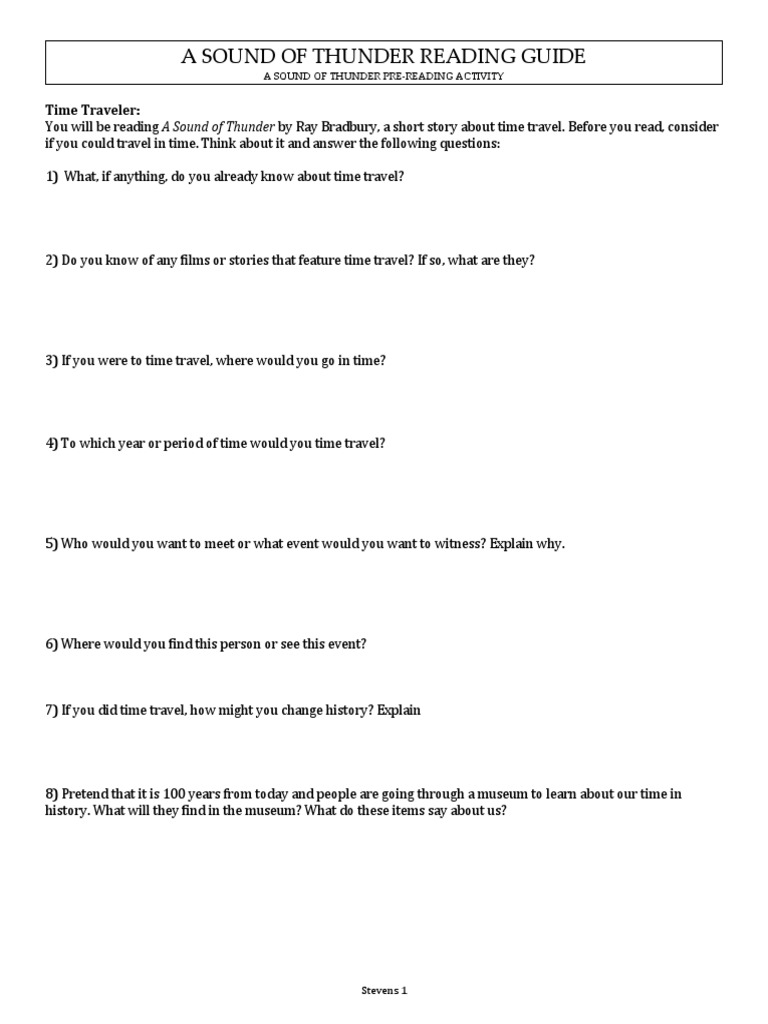 A Sound of Thunder Reading Guide: Time Traveler | PDF | Time Travel | Time