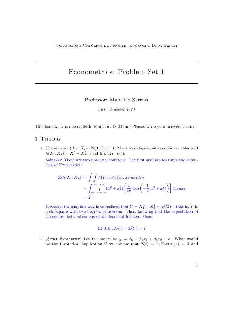 Econometrics Problem Set 1 Professor Mauricio Sarrias Pdf Vector Autoregression
