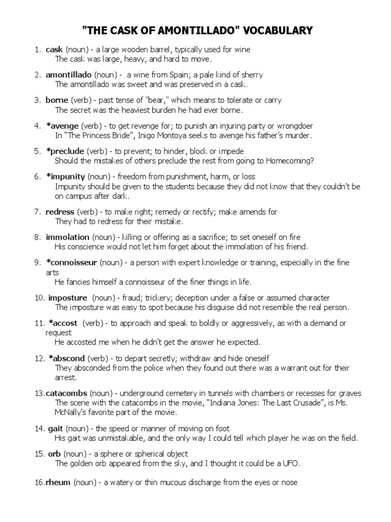 "The Cask of Amontillado" Terms | PDF | Barrel