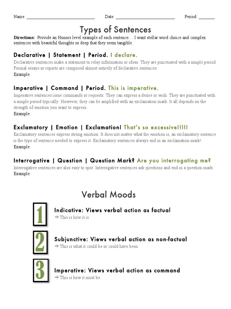 Sentence Types Verbal Moods PDF | PDF
