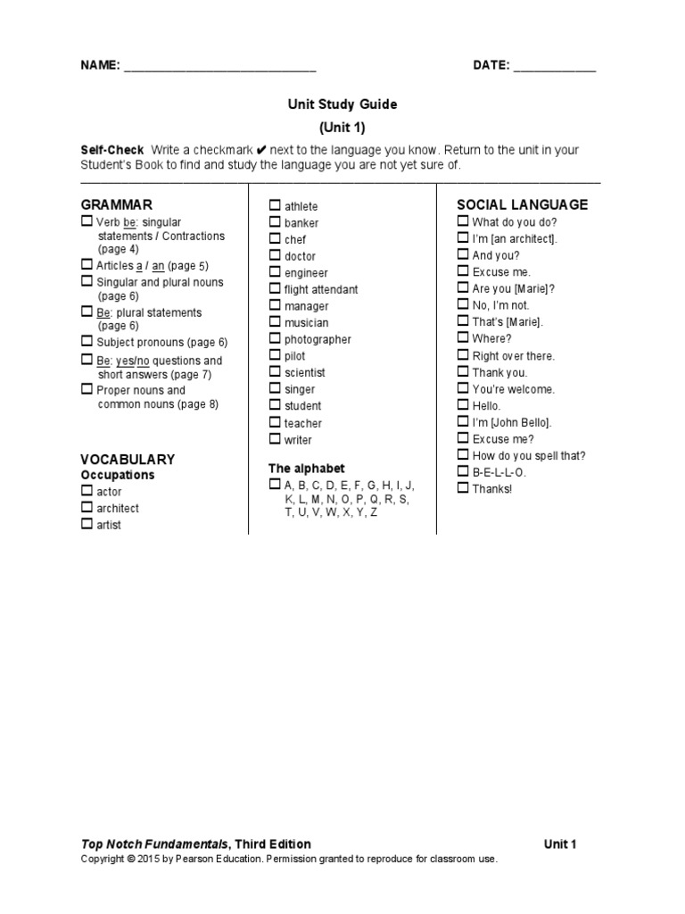 Unit Study Guide (Unit 1) | PDF | Plural | Grammatical Number