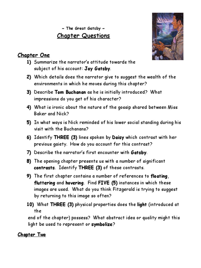 Great Gatsby Chapter Questions Guide | PDF | The Great Gatsby