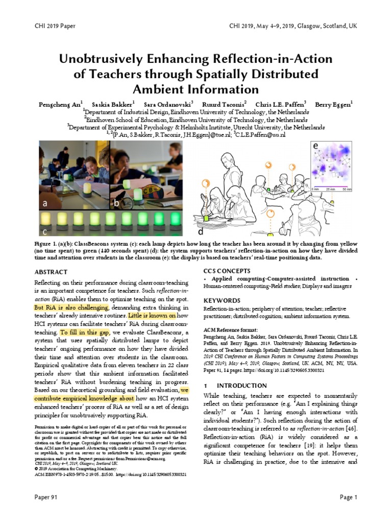 Unobtrusively Enhancing Reflection In Action Of Teachers Through Spatially Distributed Ambient 