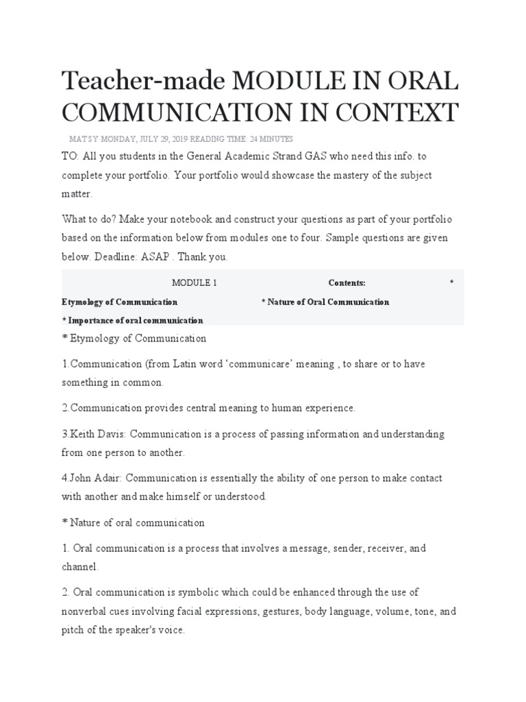 Oral Comm 001 | PDF | Nonverbal Communication | Communication
