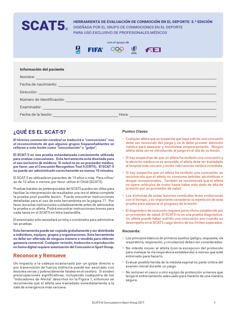 Scat5 Sport Concussion Assessment Tool PDF | PDF | Migraña | Desorden ...