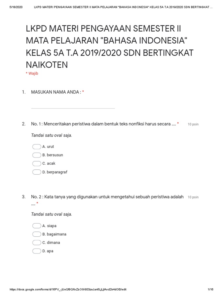 LKPD - Bindo - Google Formulir | PDF