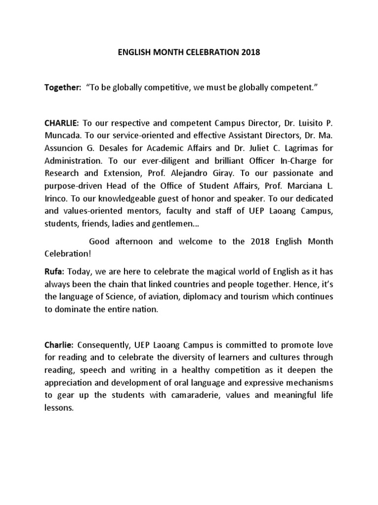 English Month Celebration 2018 | PDF