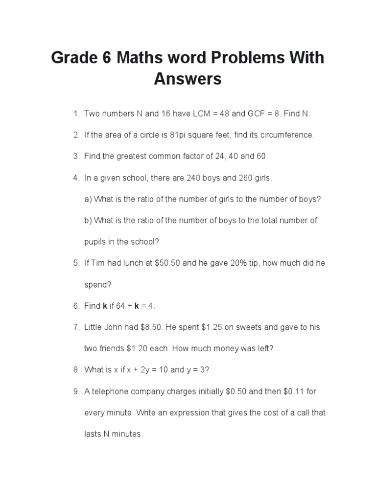 Grade 6 Maths Word Problems With Answer1 | PDF | Area | Rectangle