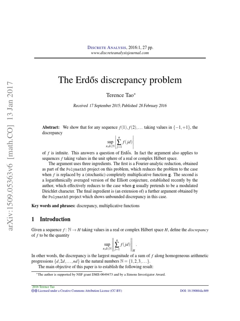 Erdős Discrepancy Problem Solved | PDF | Random Variable | Function ...