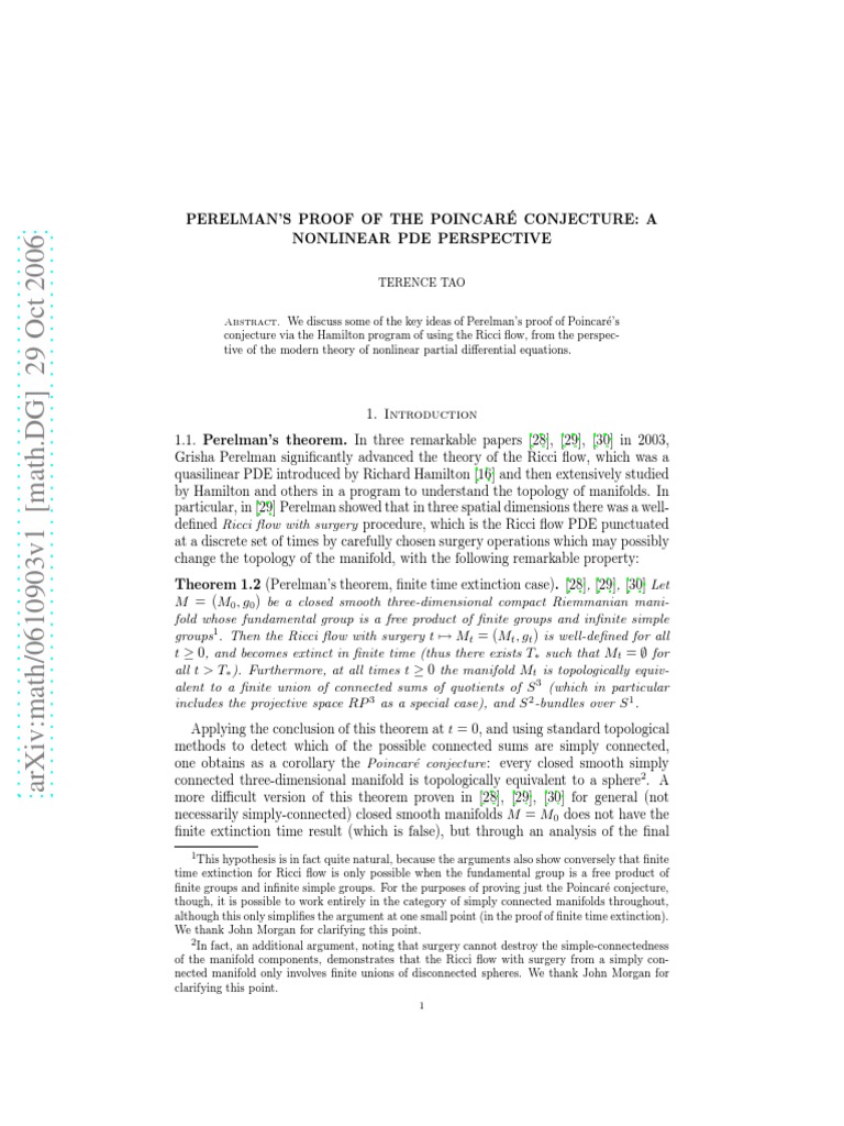 Perelman's Proof of The Poincare Conjecture PDF | PDF | Conjecture | Tensor
