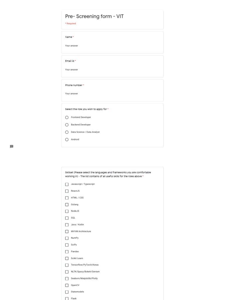 Pre - Screening Form - Trell | PDF | Technology & Engineering
