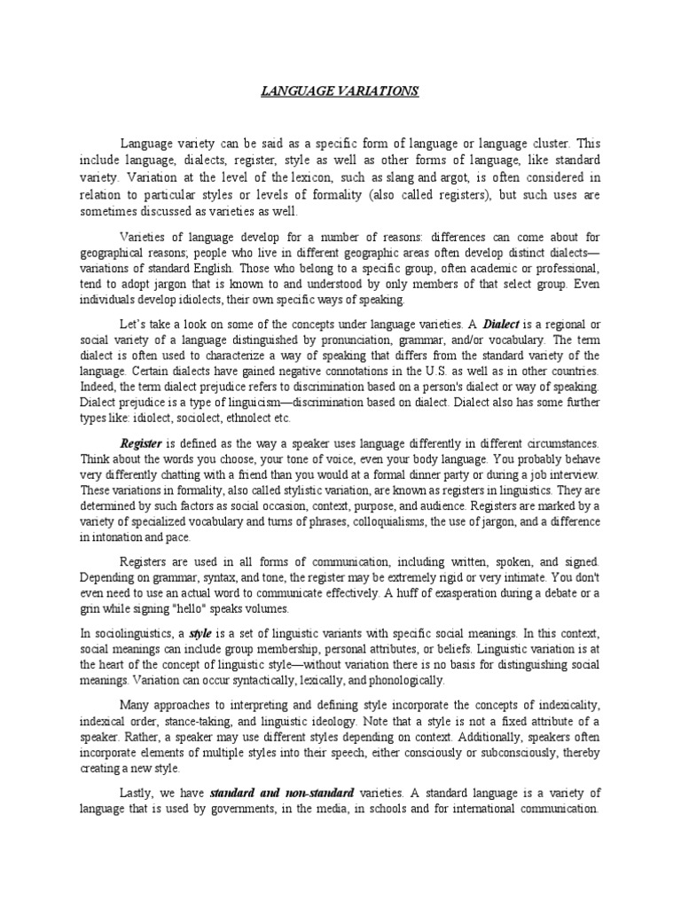 Language Variations Explained | PDF | Dialect | Sociolinguistics