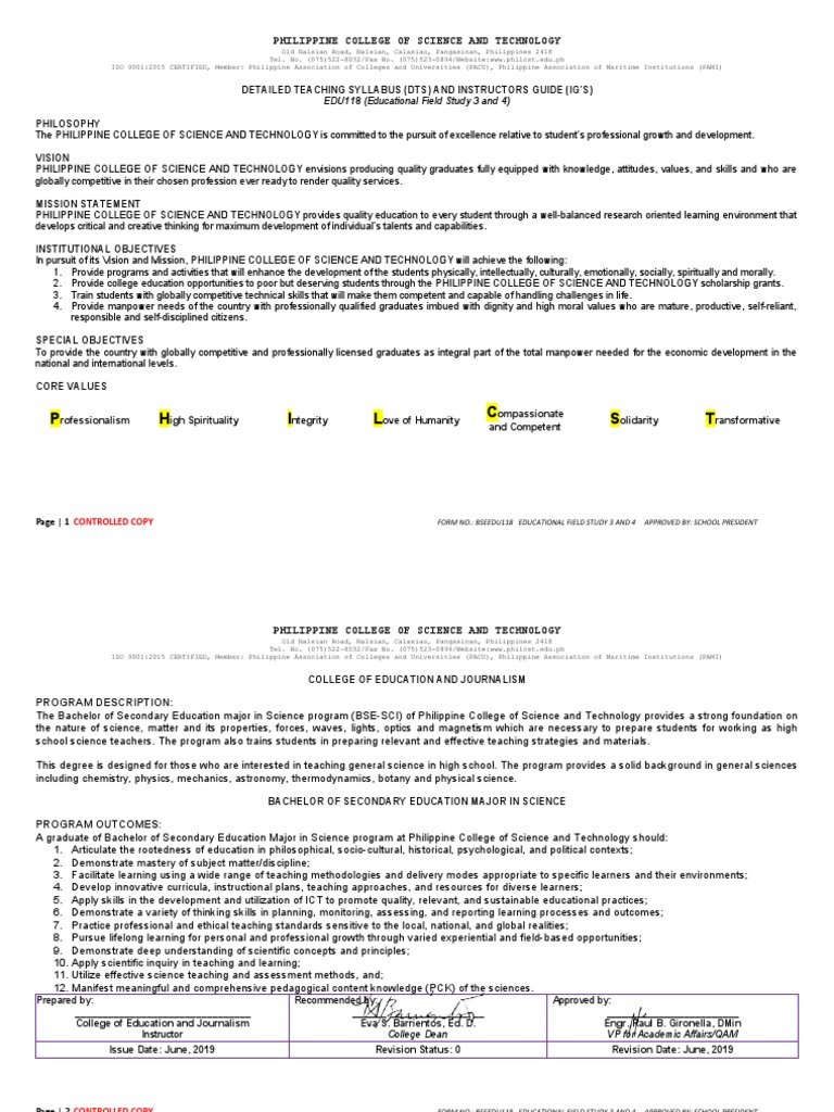 PhilCST Bachelor of Secondary Education | PDF | Curriculum ...