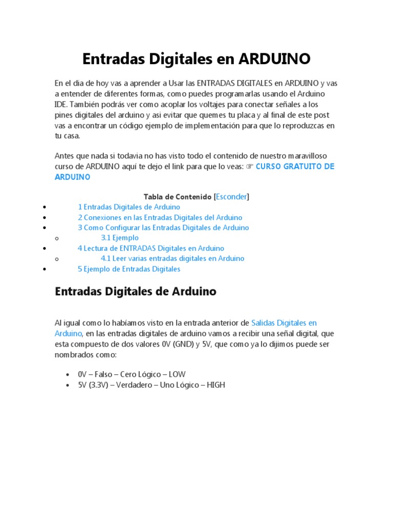Entradas Digitales en Arduino | PDF | voltaje | Arduino